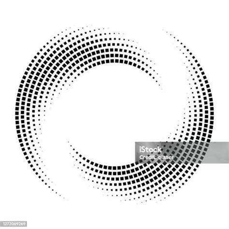 크기를 사용하여 퇴색 사각형 점의 원형 패턴으로 만든 소용돌이 모양 여러 궤도 모양에 대한 스톡 벡터 아트 및 기타 이미지