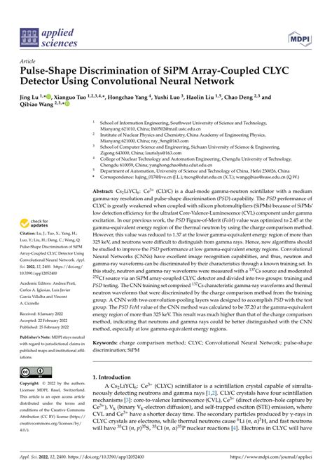 Pdf Pulse Shape Discrimination Of Sipm Array Coupled Clyc Detector Using Convolutional Neural