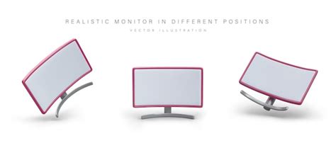 Premium Vector Curved Realistic Thin Monitor In Different Positions Device For Better Viewing