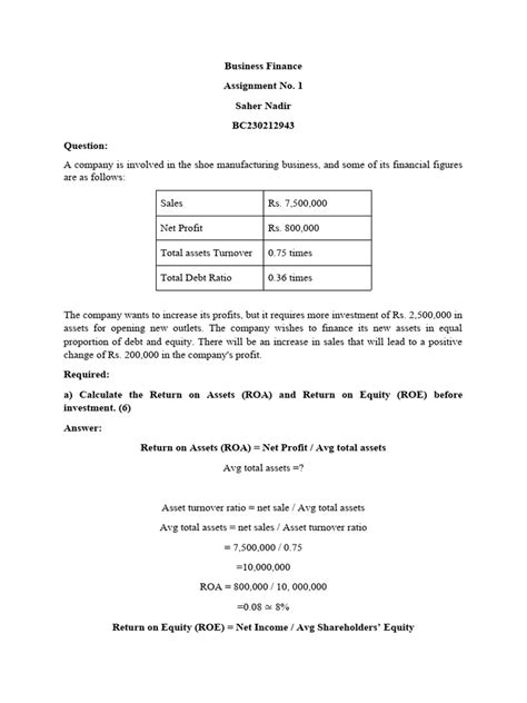 Business Finance Pdf Equity Finance Return On Equity