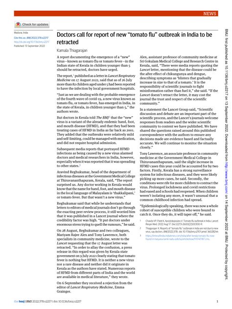Pdf Doctors Call For Report Of New “tomato Flu” Outbreak In India To