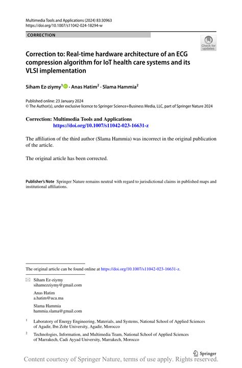 correction to real time hardware architecture of an ecg compression