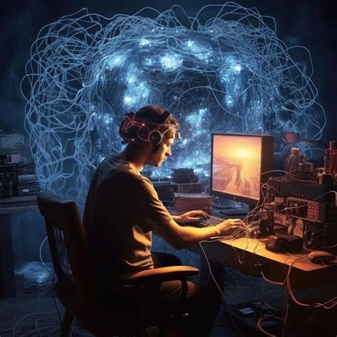 um programador trabalha em um computador através de uma interface