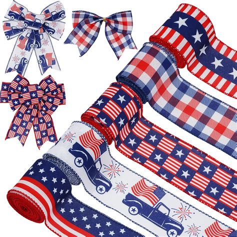 Anydesign 30 Yards Patriotic Wired Edge Ribbon American