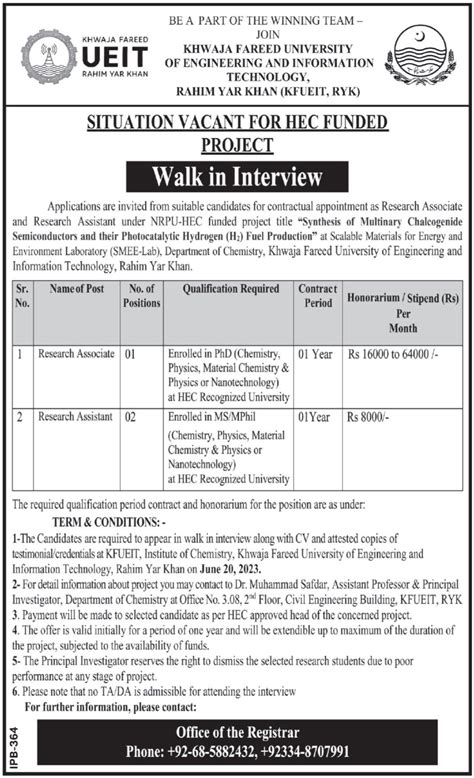Khwaja Fareed Kfueit University Rahim Yar Khan Jobs 2023 2025 Job