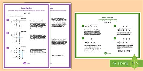 Year 6 Division Formal Written Method Where Answer Involves Decimals Display