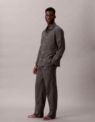 Calvin Klein Button Pajama Set In Dark Stripes Asos