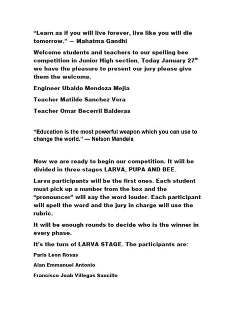 Spelling Bee Program Pdf