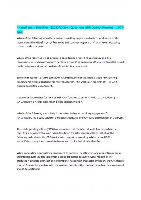 Internal Audit Final Exam 20252026 Questions With Correct Answers