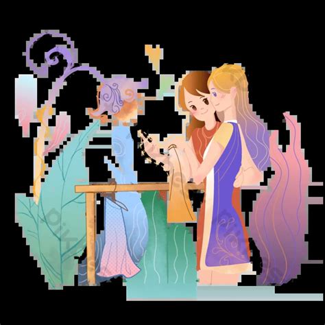 손으로 그린 여자 친구 쇼핑 장면 무료 버클 애니메이션  요소 일러스트 Png  무료 다운로드 Pikbest