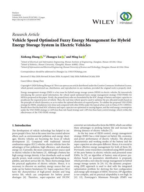 Pdf Vehicle Speed Optimized Fuzzy Energy Management For Hybrid Energy Storage System In