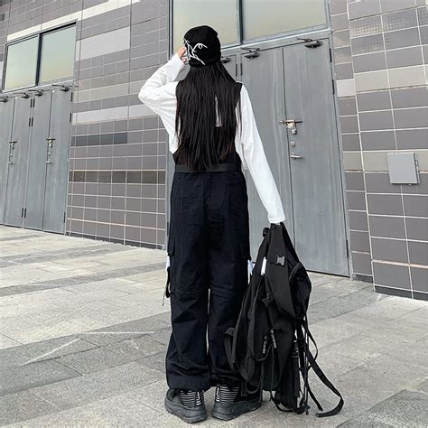 여성용 탈착식 멜빵 작업복 바지 빈티지 포켓 스트레이트 하이 스트리트 헐렁한 발 바인딩 데님 바지 가을 패션