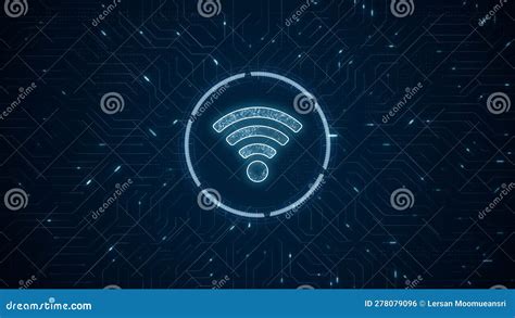 Blue Digital Wifi Logo And Futuristic Technotogy Circle Hud With Circuit Board And Data Transfer