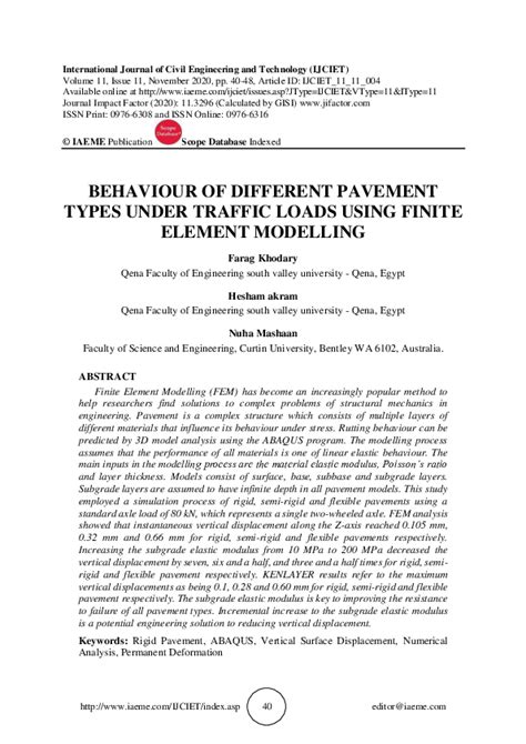 Pdf Behaviour Of Different Pavement Types Under Traffic Loads Using Finite Element Modelling