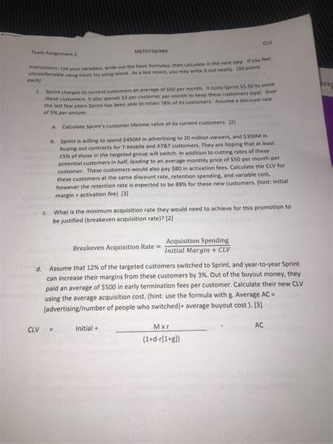 Solved CLV Team Assignment MKTG List Your Chegg Com