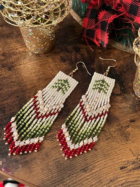 O Christmas Tree Square Stitch Beaded Christmas Earrings Etsy