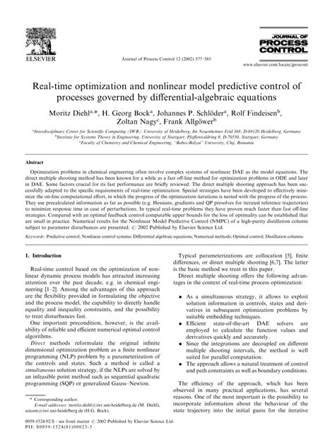 Pdf Real Time Optimization And Nonlinear Model Predictive Control Of Processes Governed By