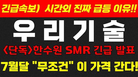 우리기술 주가 전망 한수원에서 적극 밀어준다 7월달 끝까지 달려가보자 Smr 대장주 우리기술주가 우리기술주가전망 우리기술목표가 세력주포착tv안교수 주식