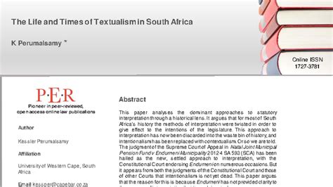 The Life And Times Of Textualism In South Africa A Historical Analysis