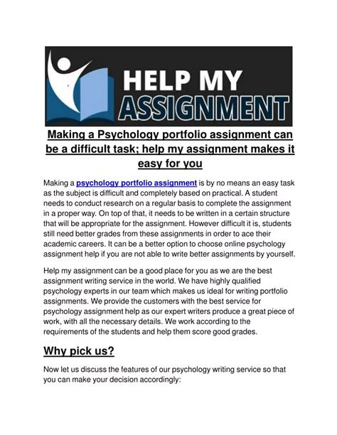 Ppt Making A Psychology Portfolio Assignment Can Be A Difficult Task Help My Assign