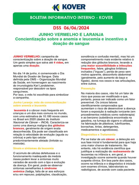 Dds Atual Dds Junho Laranja E Vermelho 06 06 2024 Pdf Leucemia