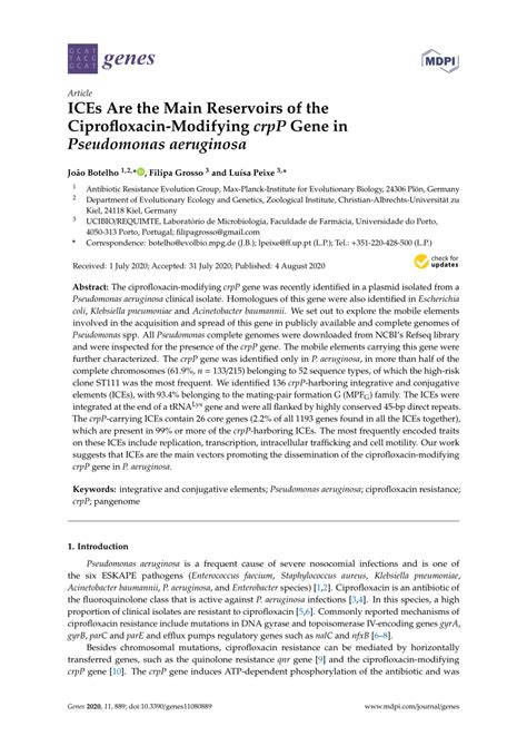 Pdf Ices Are The Main Reservoirs Of The Ciprofloxacin Modifying Crpp Gene In Pseudomonas