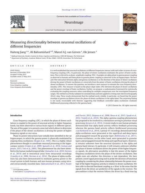 Pdf Measuring Directionality Between Neuronal Oscillations Of Different Frequencies