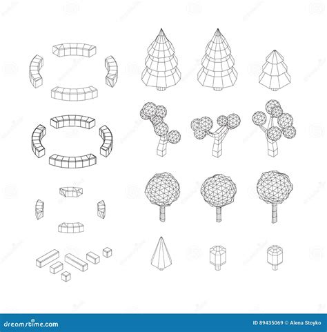 Isometric Vector Tree Set Landscape Constructor Kit Stock Vector