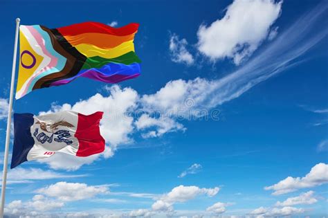 Large Lgbtq Progress Pride With Intersex Inclusion Flag And Flag Of