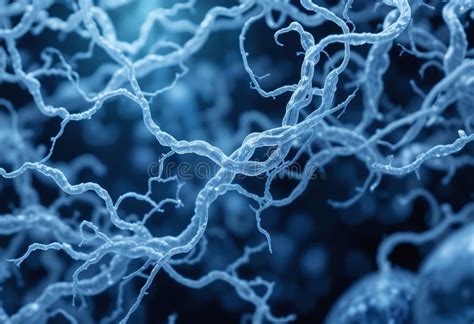 Close Up Of Intricate Blue Microbial Structures Resembling Tangled