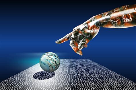 원자와 유전자를 조작하는 나노 기술 금속 로봇은 이진 코드 위의 원자를 제어합니다 0명에 대한 스톡 사진 및 기타 이미지 0