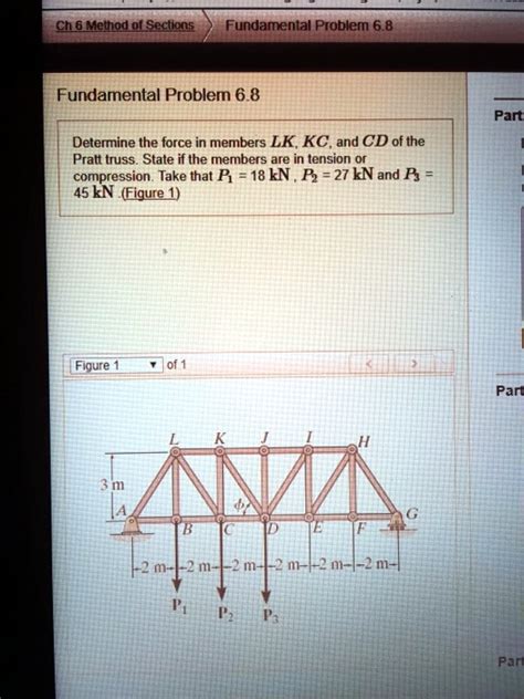 Solved Ch6 Method Of Sections Fundamental Problem 6 8 Part Determine The Force In Members Lk