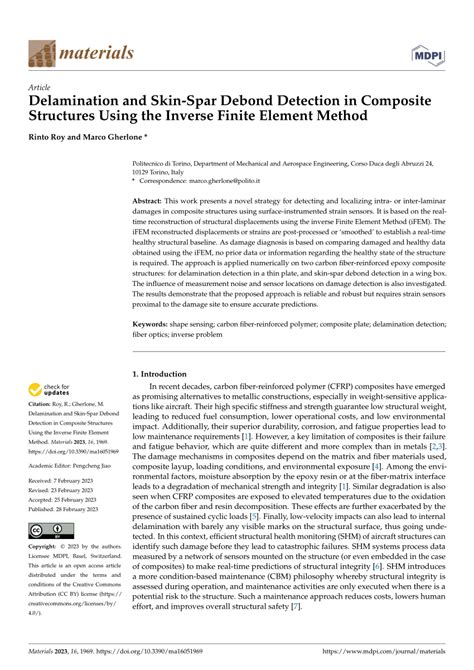Pdf Delamination And Skin Spar Debond Detection In Composite Structures Using The Inverse