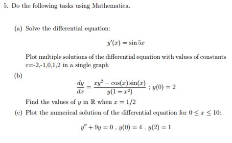 Solved 5 Do The Following Tasks Using Mathematica A