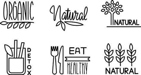 자연 해독 유기 선형 로고 설정 건강 한 유기농 채식 식품 라벨 레스토랑 카페 Bagges 바이오 제품 흰색 배경에 그림을 벡터 0명에 대한 스톡 벡터 아트 및 기타 이미지