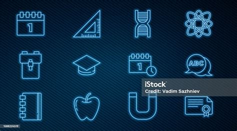 Set Line Certificate Template Alphabet Dna Symbol Graduation Cap School Backpack Calendar First