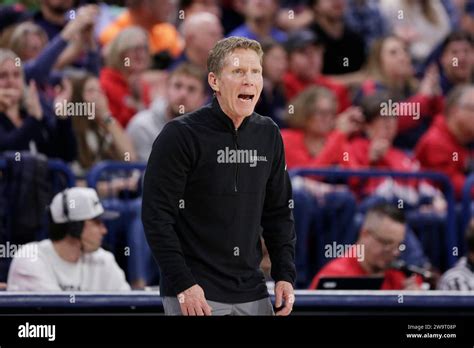 Gonzaga Head Coach Mark Few Directs His Team During The First Half Of