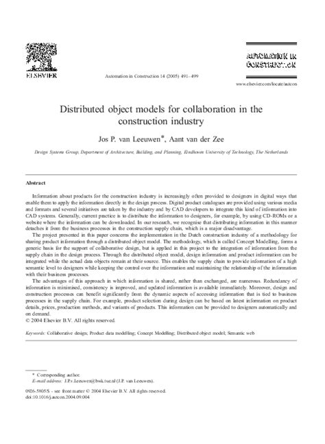 Pdf Distributed Object Models For Collaboration In The Construction Industry