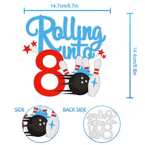Bowling Rolling Into 8 Happy 8th Birthaday Cake Topper