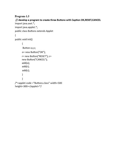 Program 13 Develop A Program To Create Three Buttons With Caption Ok Reset Cancel Pdf