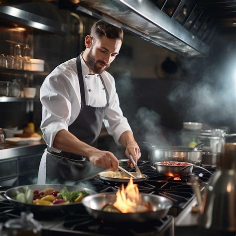 Premium Photo Chef Preparing Food In A Restaurant Kitchen