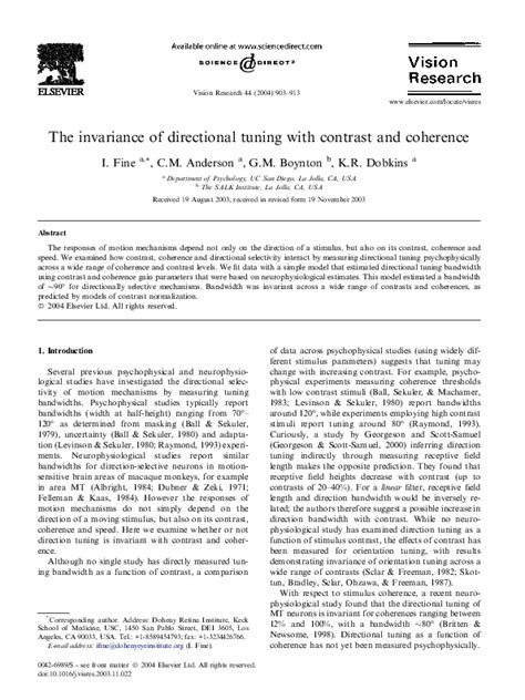 Pdf The Invariance Of Directional Tuning With Contrast And Coherence