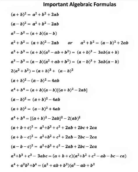 Important Algebraic Formulas