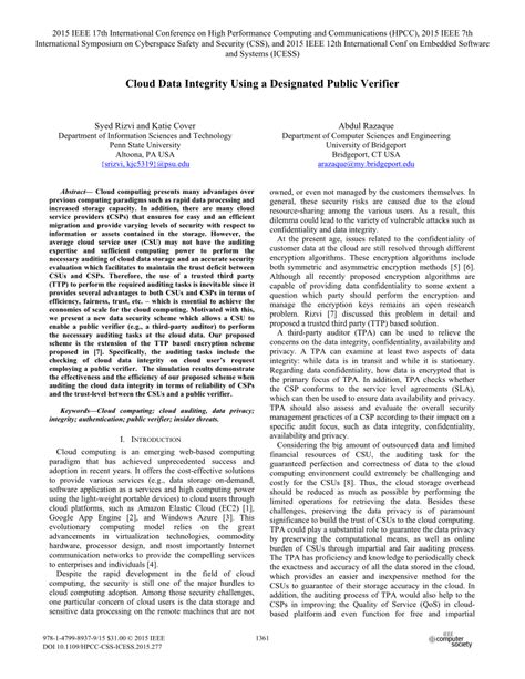 Pdf Cloud Data Integrity Using A Designated Public Verifier