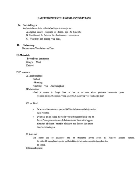 Deellijke Lesplanning Pdf