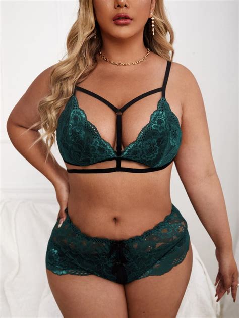 Classic Sexy Plus Floral Lace Harness Lingerie Set Shein Usa