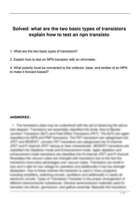 Solution Solved 1 What Are The Two Basic Types Of Transistors 1