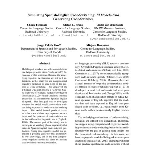 Simulating Spanish English Code Switching El Modelo Está Generating Code Switches Acl Anthology
