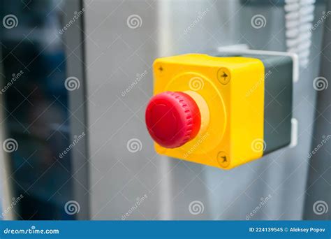 Machine Control Panel With Red Switch Button Emergency Stop At Factory Stock Image Image Of