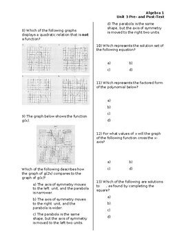 Pre Post Test Unit Algebra By Maura Anderson TPT